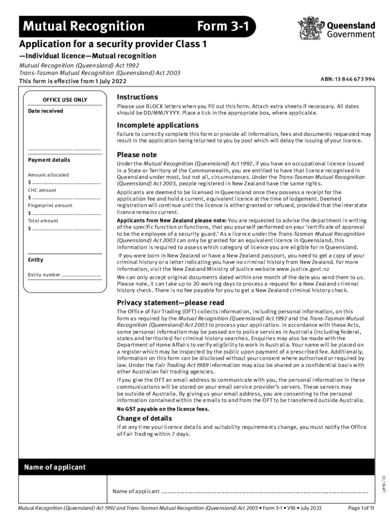 Fillable Online Mutual Recognition Form 3-1 - Application for a security ... Fax Email Print ...