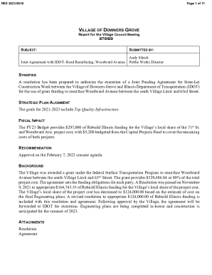 Fillable Online Joint Agreement with IDOT- Road Resurfacing, Woodward ...
