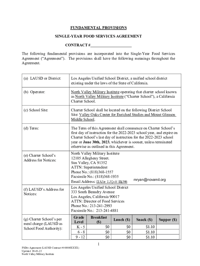 Fillable Online Free Food Service Contract Template Sample PDF Fax ...