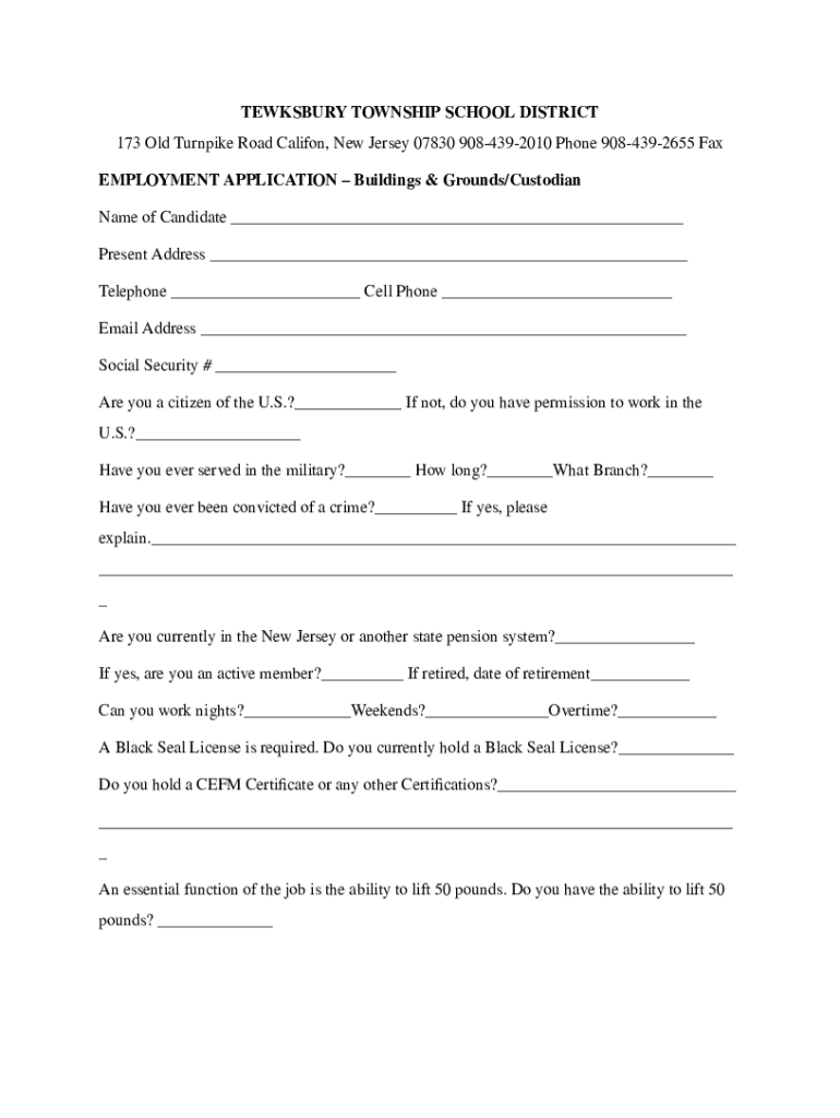 Fillable Online Employment Application BG-Custodian Fax Email Print ...