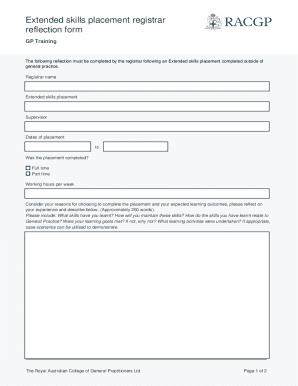 Fillable Online Extended skills placement registrar reflection form Fax ...