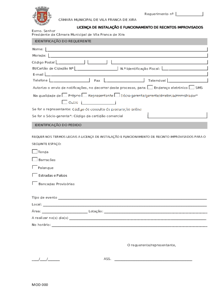 Preenchível Disponível Licena de Instalao e Funcionamento de Recintos ...