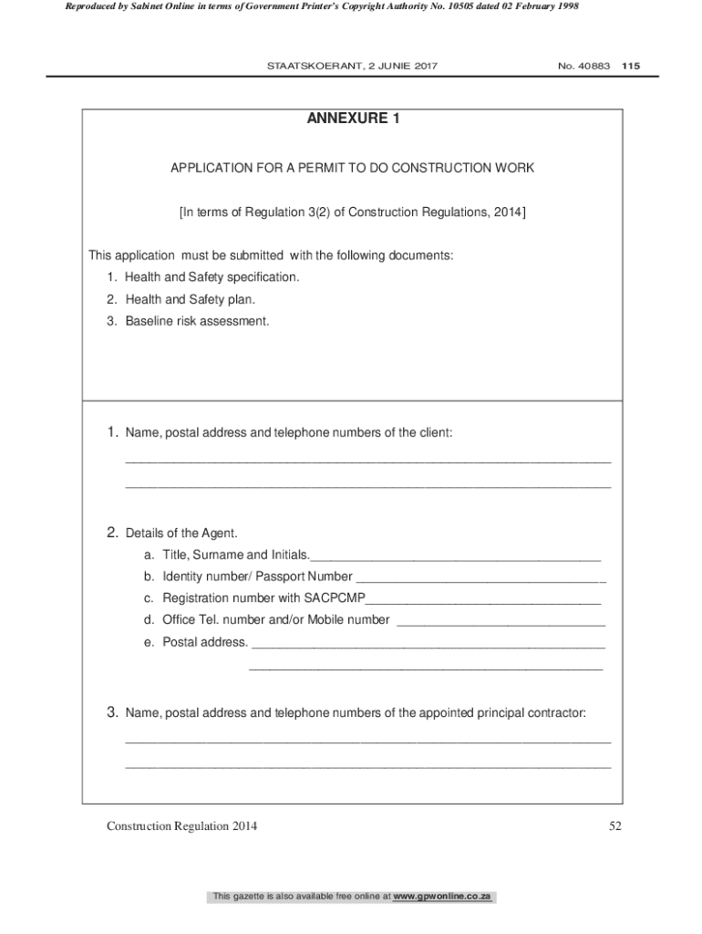 Fillable Online application for a permit to do construction work - Eco ...