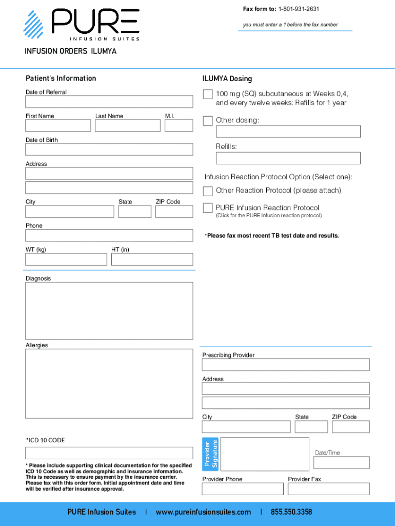 Fillable Online Ilumya Infusion Orders (rev 1/2019) Please fax this ...