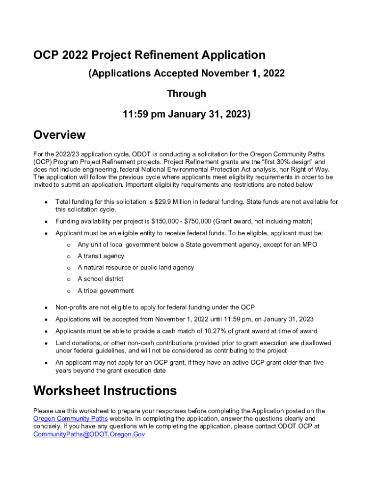 Fillable Online OCP Project Refinement Pre-Application Sample Worksheet ...