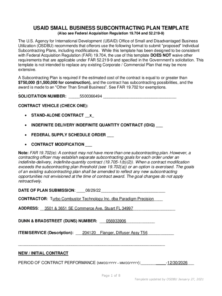 Fillable Online Attachment J.5 Subcontracting Plan Template.docx Fax ...