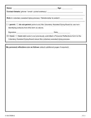 Fillable Online Voluntary Assisted Dying Board Personal Reflections ...