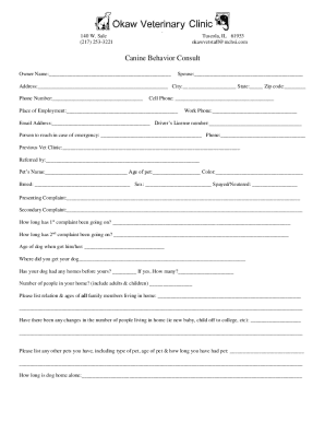 Fillable Online Canine Behavioral History Form Fax Email Print - pdfFiller
