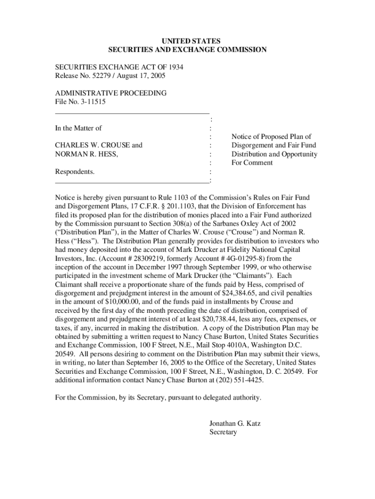 Fillable Online Administrative Proceeding. Notice of Proposed Plan of ...