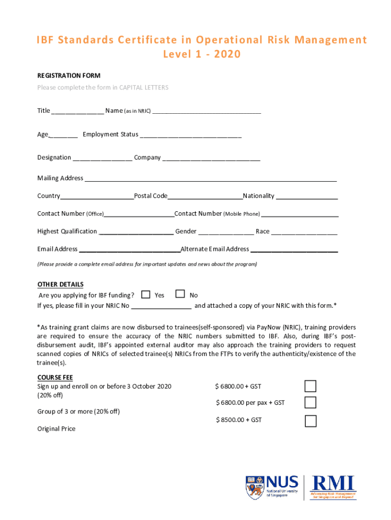 Fillable Online rmi nus edu SD ORM - NUS Risk Management Institute Fax ...