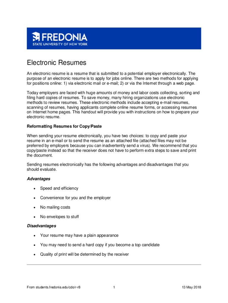 Fillable Online How to Write an Electronic Resume for Online Submission Fax Email Print - pdfFiller