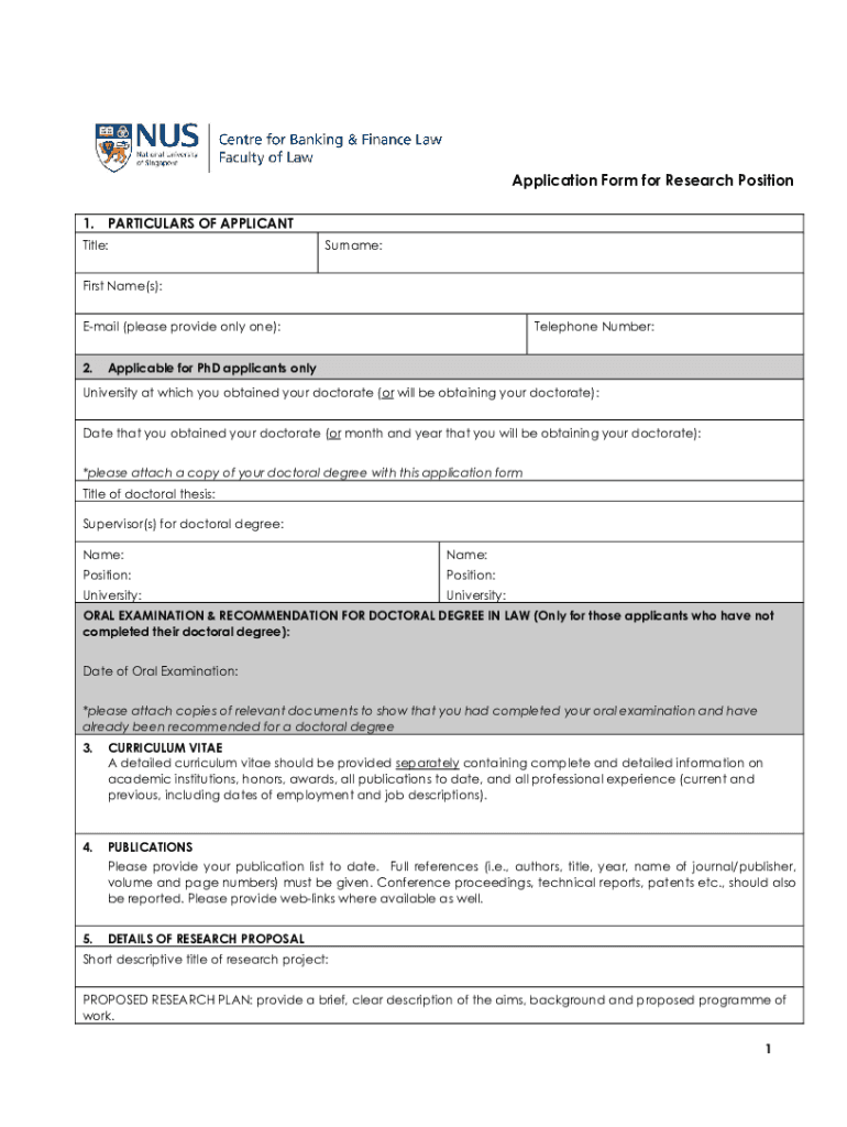 Fillable Online Application Form for Position of Researcher Fax Email ...