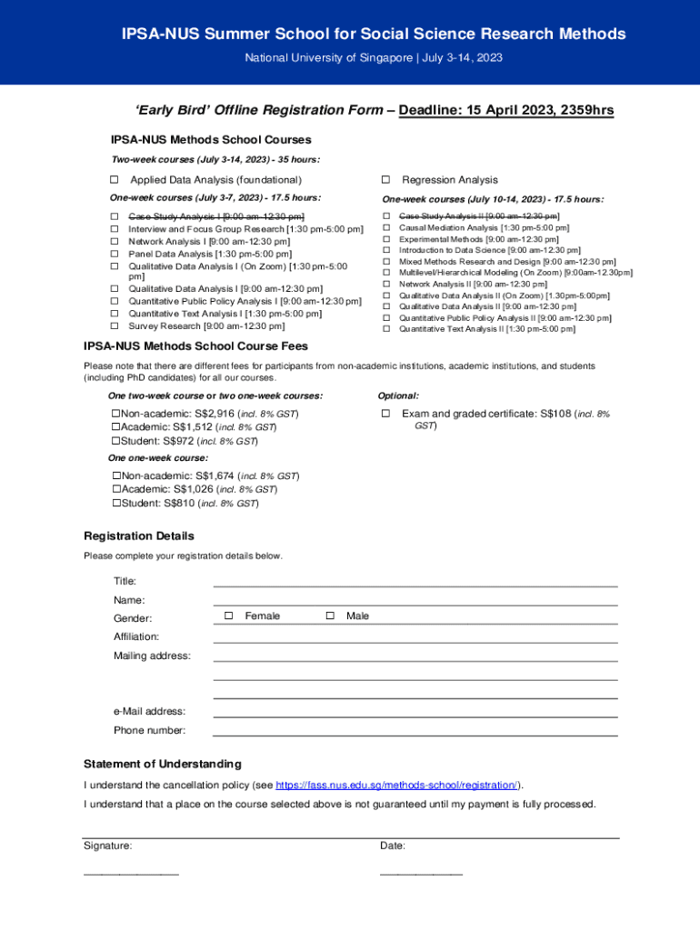 Fillable Online IPSA-NUS Summer School for Social Science Research ... Fax Email Print - pdfFiller
