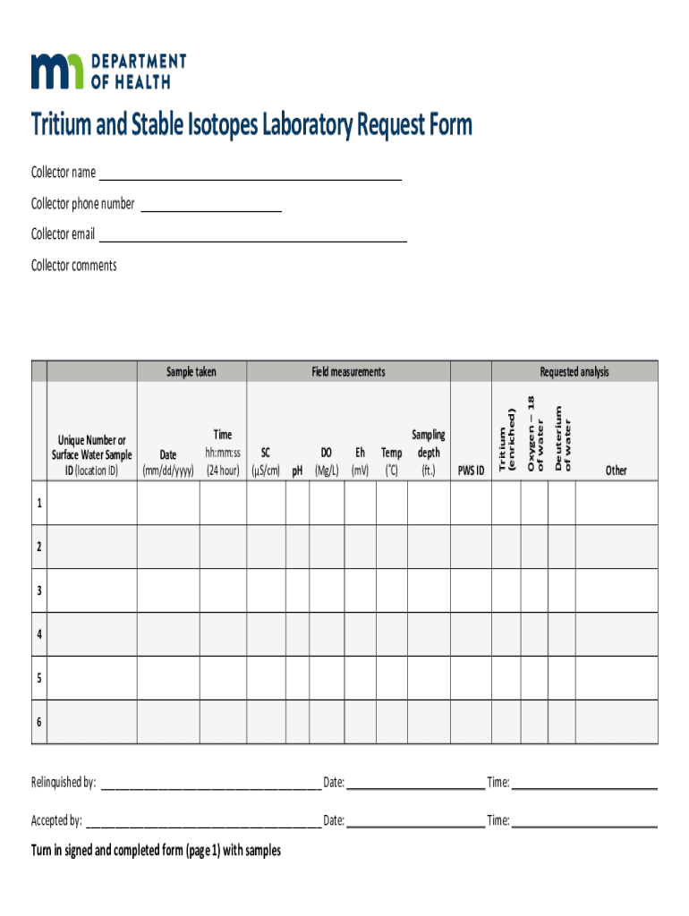 Fillable Online Tritium and Stable Isotopes Laboratory Request Form Fax Email Print - pdfFiller