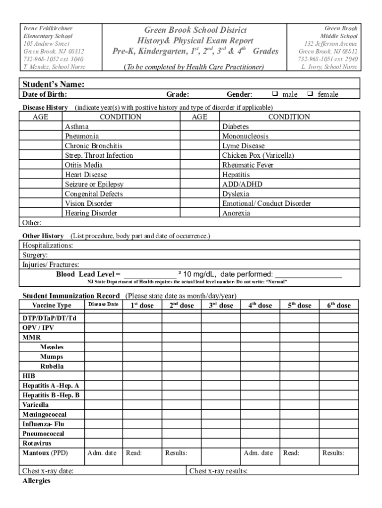 Fillable Online Green Brook Township - Irene E Feldkirchner Elementary ...