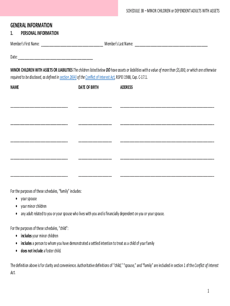 Fillable Online SCHEDULE 3A & 3B - MINOR CHILDREN - clean build.docx ...