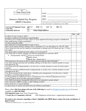 Fillable Online Intensive Rehab Day Program (IRDP) Checklist Fax Email ...