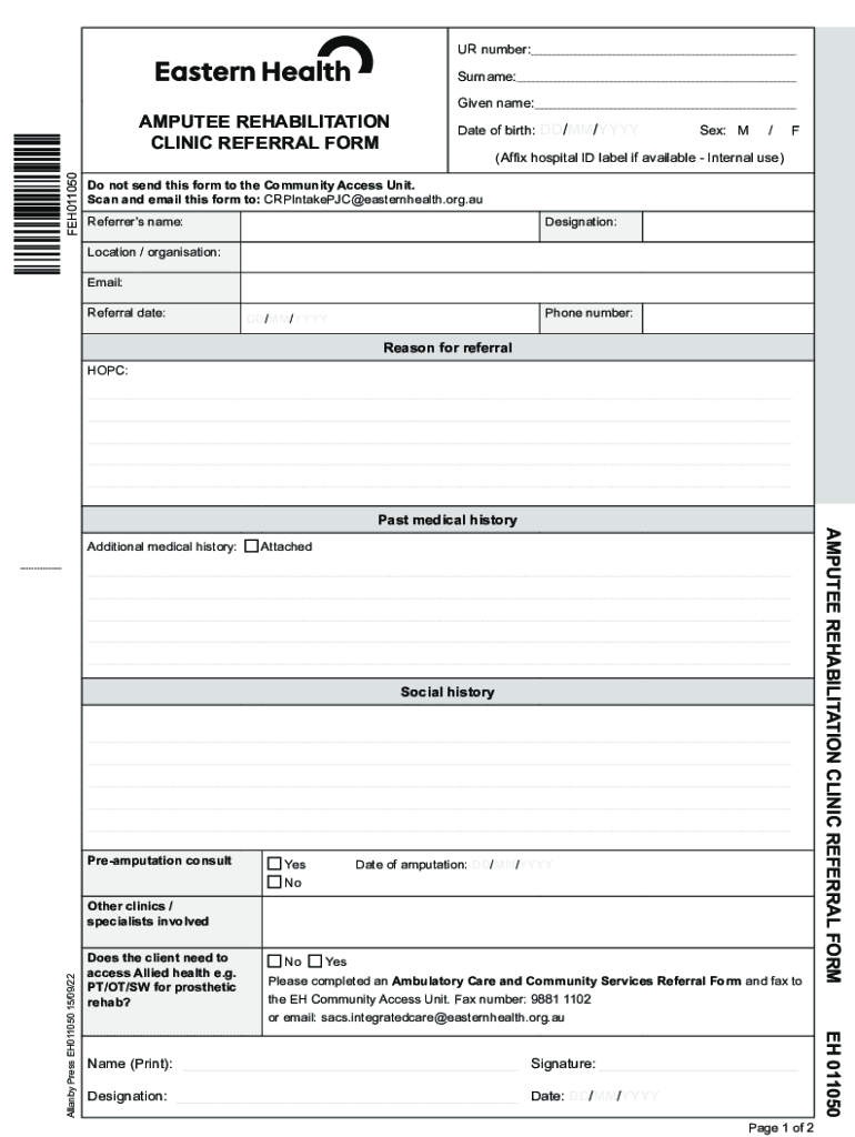 Fillable Online amputee rehabilitation clinic referral form Fax Email ...
