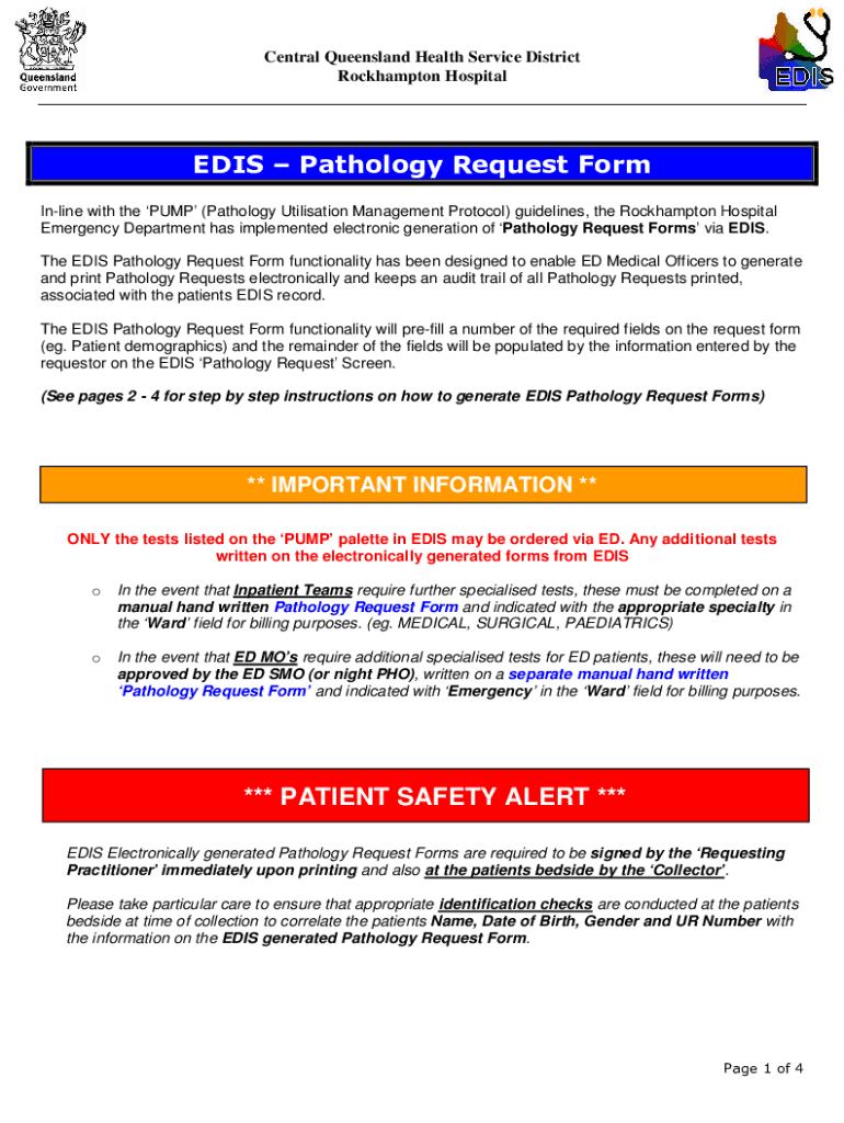 Fillable Online EDIS - Pathology Request Form Printing.doc Fax Email ...