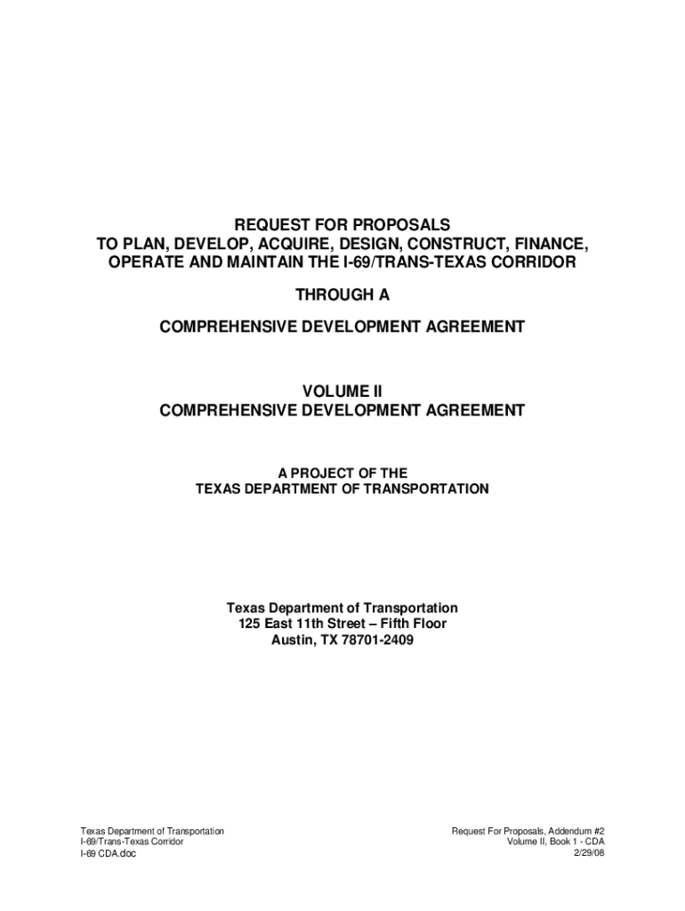 Fillable Online ftp txdot REQUEST FOR PROPOSALS TO PLAN, DEVELOP, ... Fax Email Print - pdfFiller