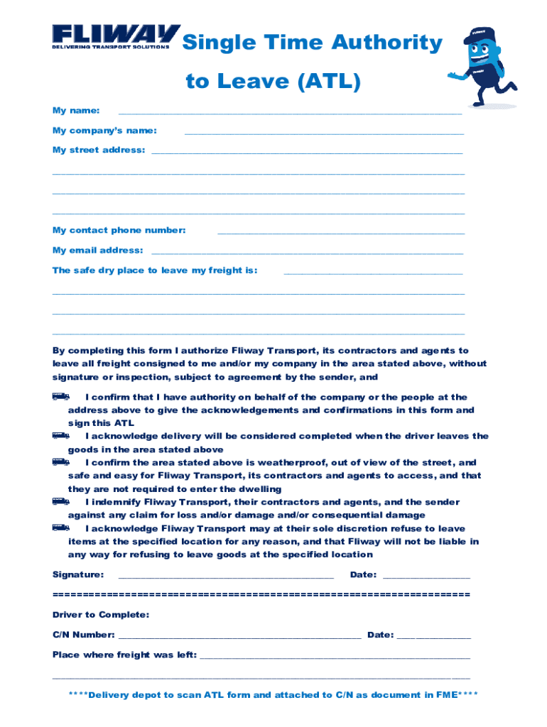 Fillable Online Single Time Authority to Leave (ATL) Fax Email Print ...