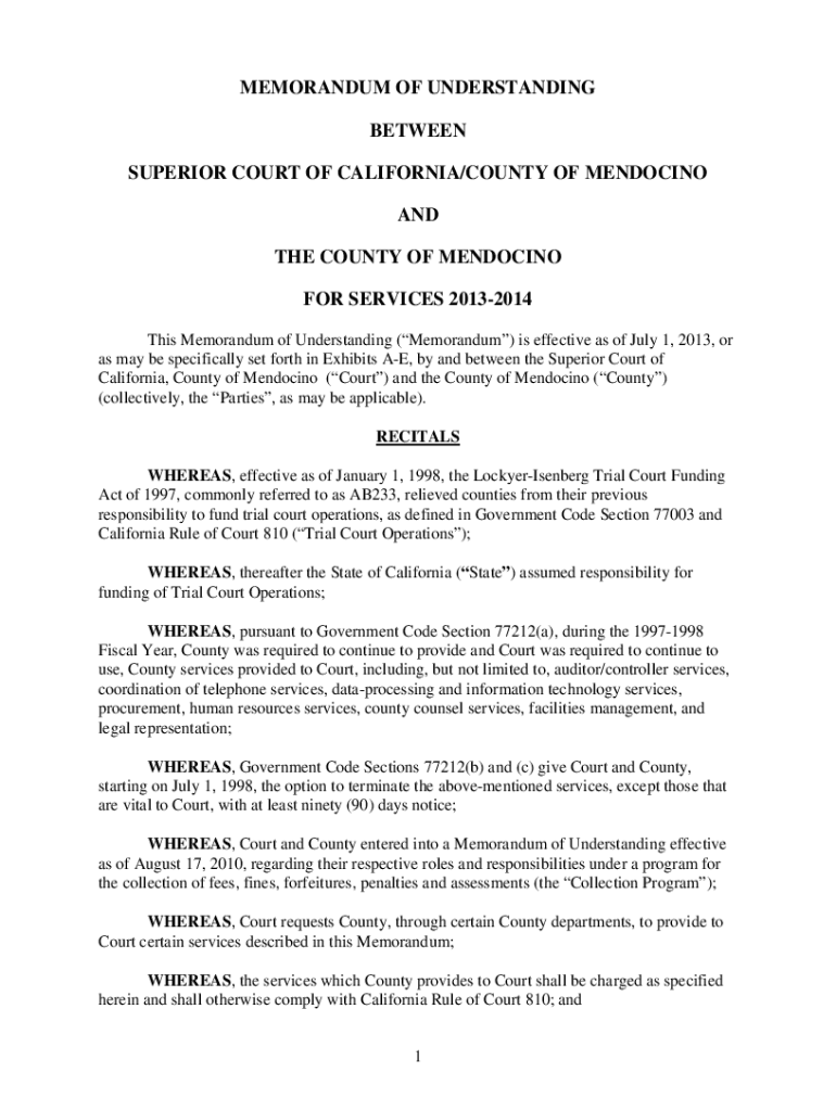 Fillable Online memorandum of understanding between superior court of ... Fax Email Print ...