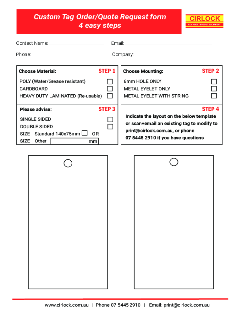 Fillable Online Custom Tag Order Form A4 2023 Fax Email Print - pdfFiller