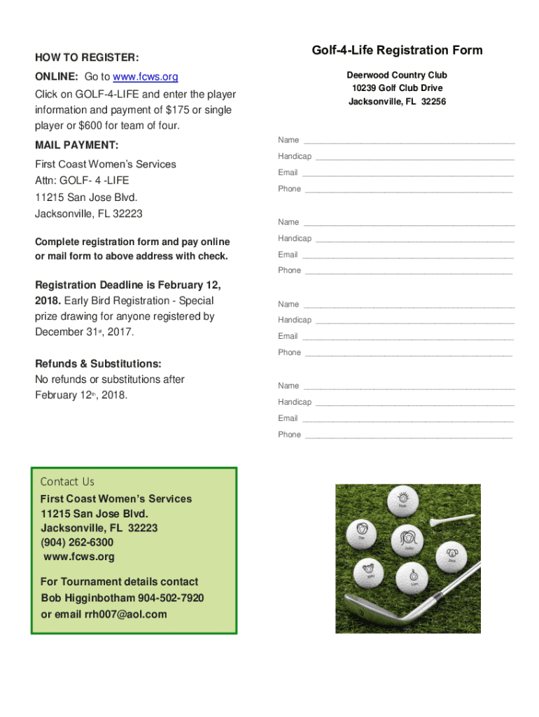 Fillable Online Golf-4-Life Registration Form Fax Email Print - pdfFiller