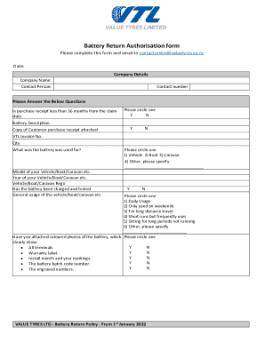 Fillable Online Battery Return Authorisation form Fax Email Print ...
