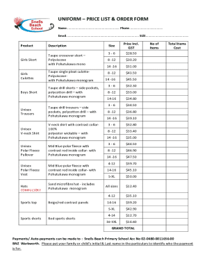 Fillable Online UNIFORM PRICE LIST & ORDER FORM Fax Email Print - pdfFiller