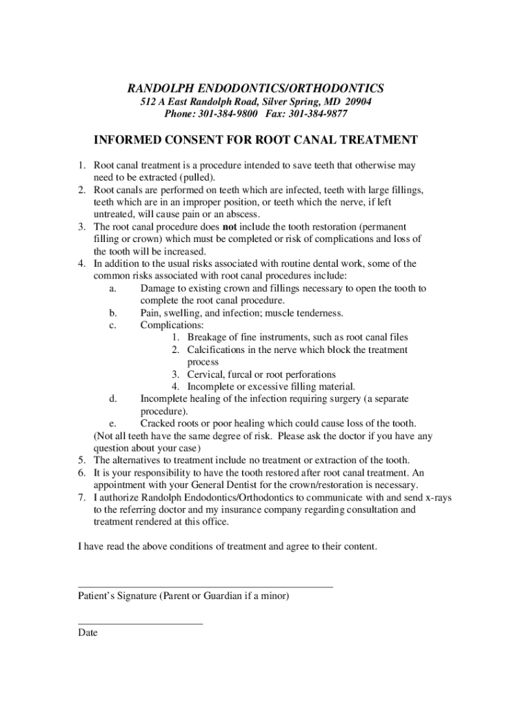 Fillable Online informed consent for root canal treatment Fax Email ...