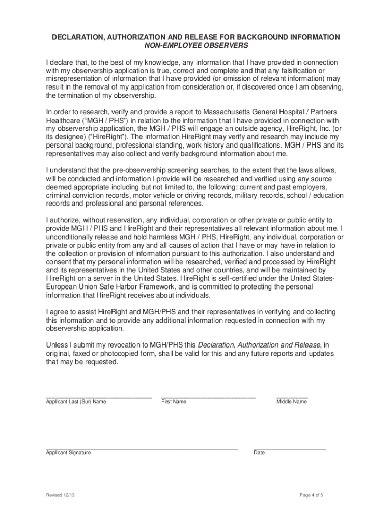 Fillable Online declaration, authorization and release for background ...