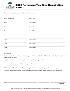 Fillable Online 2022 Permanent Tee Time Registration Form Fax Email ...