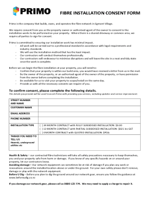 Fillable Online FIBRE INSTALLATION CONSENT FORM Fax Email Print - pdfFiller