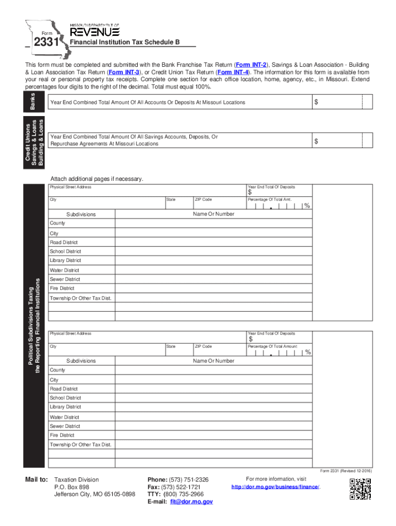 Fillable Online Form INT-4 - 2019 Credit Union Tax Return Package Fax ...