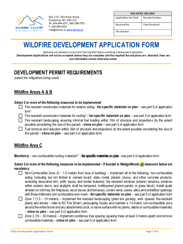 Fillable Online WILDFIRE DEVELOPMENT APPLICATION FORM Fax Email Print - pdfFiller