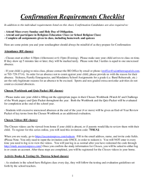Fillable Online Confirmation Requirements - St. Lawrence Catholic Church Fax Email Print - pdfFiller