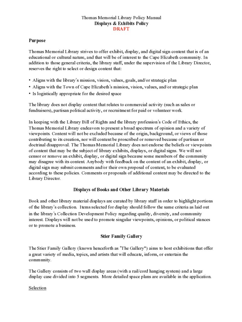 Fillable Online TML Displays and Exhibits Policy--revised for approval ...