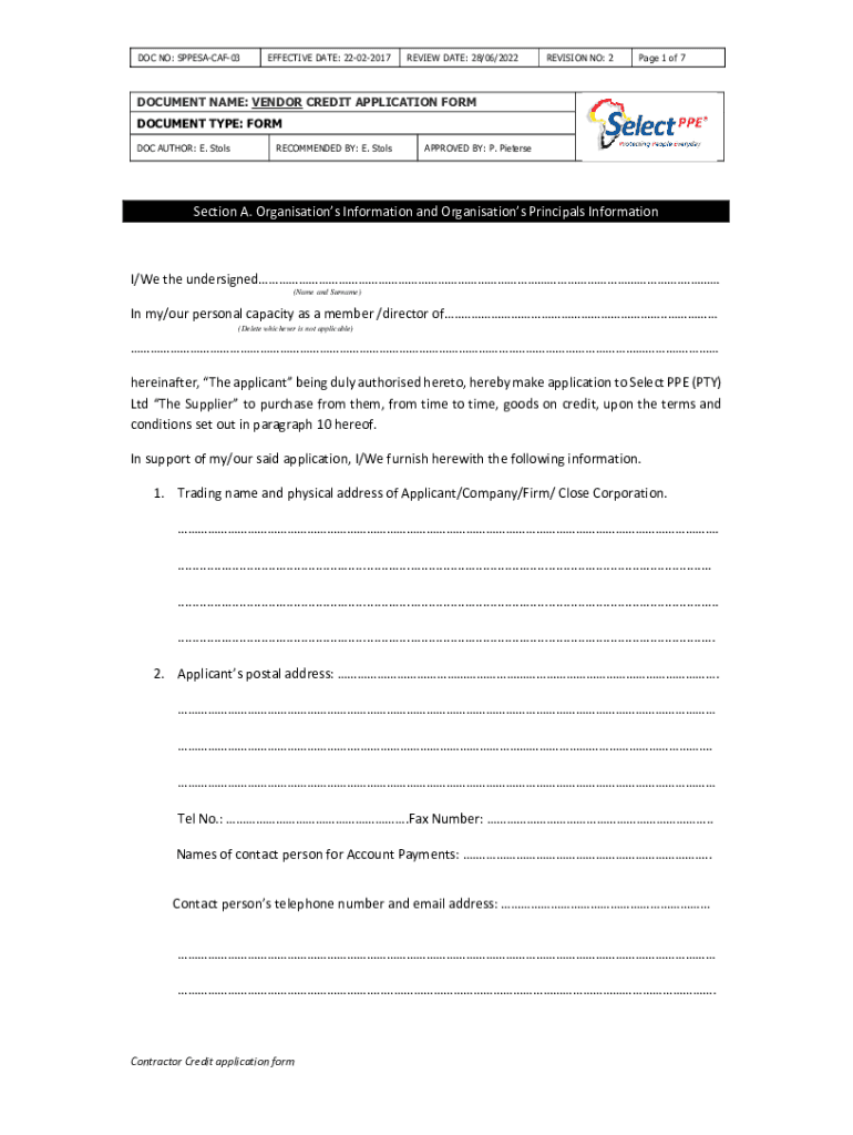 Fillable Online document name: vendor credit application form Fax Email ...
