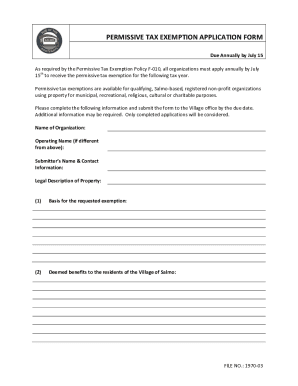 Fillable Online PERMISSIVE TAX EXEMPTION APPLICATION FORM Fax Email ...
