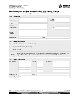 Fillable Online Application to Modify a Subdivision Works Certificate. Application Form Fax ...