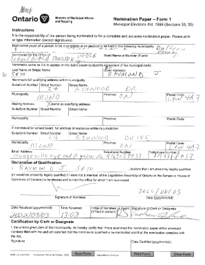Fillable Online Nomination Paper - Form 1 - Central Forms Repository ...