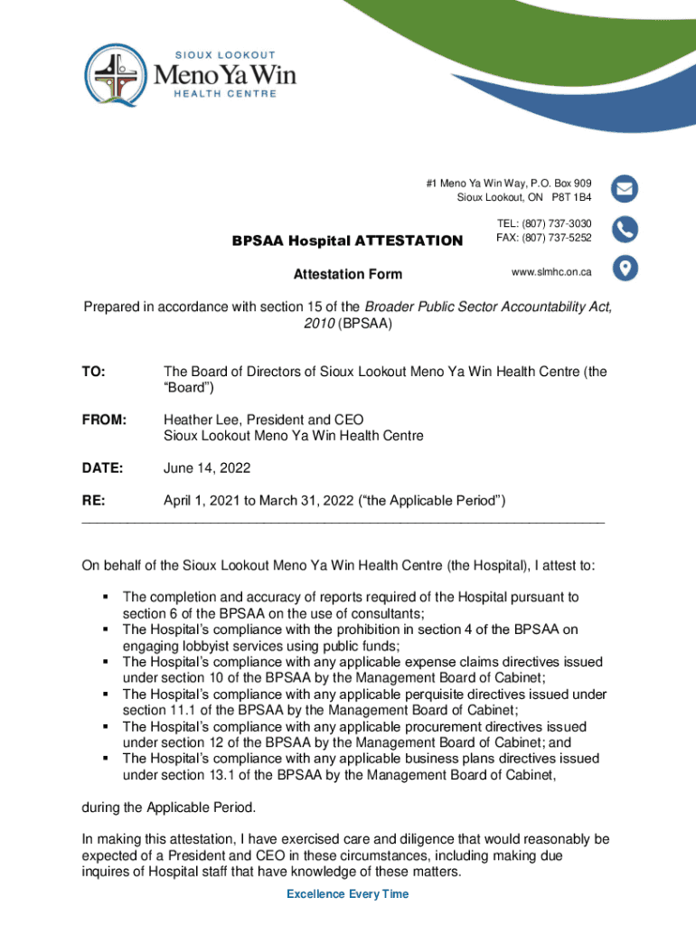 Fillable Online BPSAA Hospital ATTESTATION Attestation Form Fax Email ...