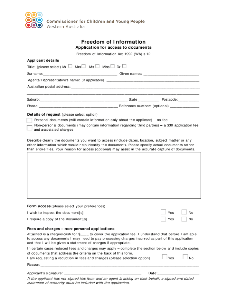 Fillable Online CCYP Freedom of Information application form Fax Email ...
