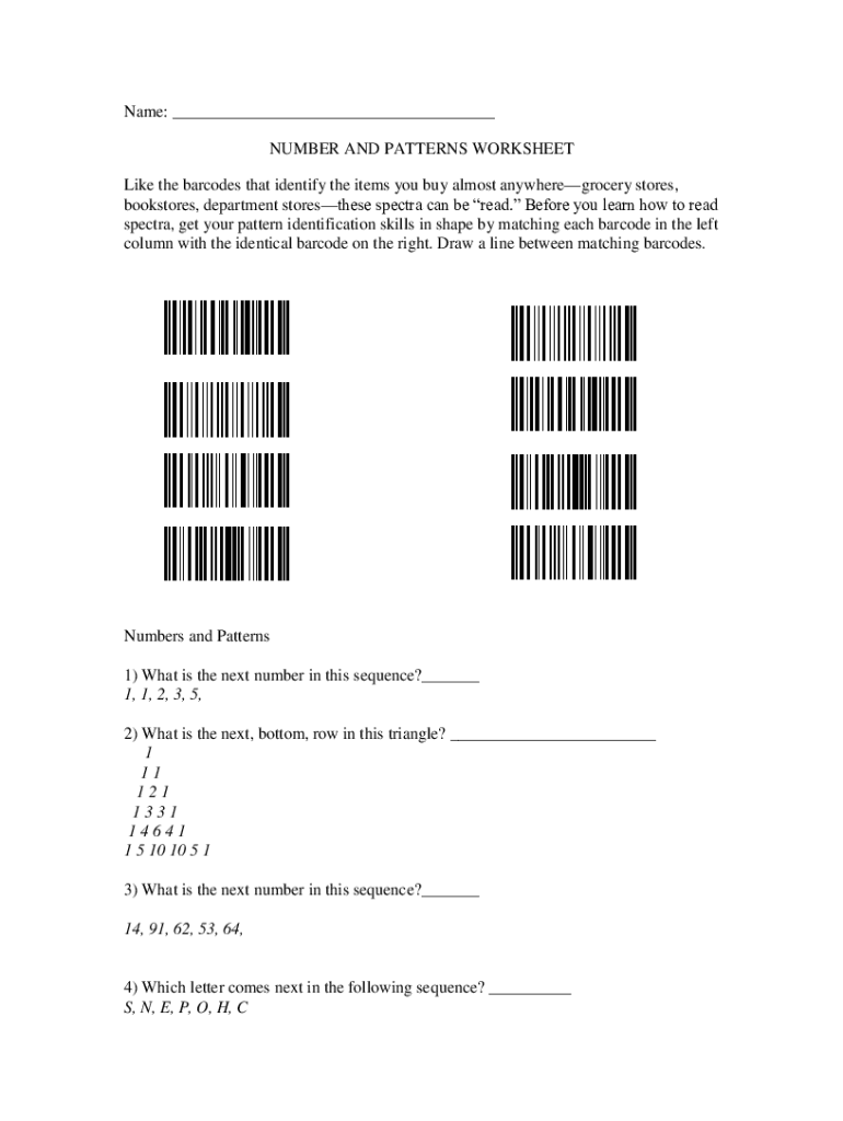 Fillable Online NUMBERS AND PATTERNS WORKSHEET ANSWER KEY ... Fax Email ...