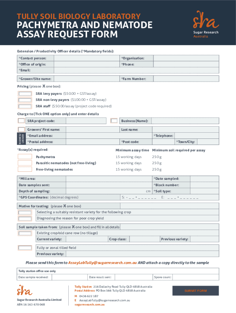 Fillable Online PACHYMETRA AND NEMATODE ASSAY REQUEST FORM Fax Email ...