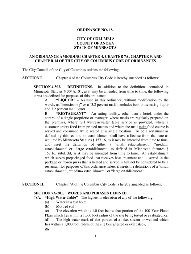 Fillable Online 1 ORDINANCE NO. 18 - Columbus, MN Fax Email Print ...