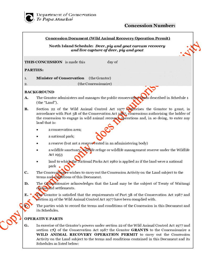 Fillable Online North Island WARO concession permit sample Fax Email ...