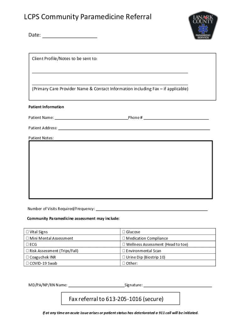 Fillable Online Community Paramedicine Models for Referrals for Social ...