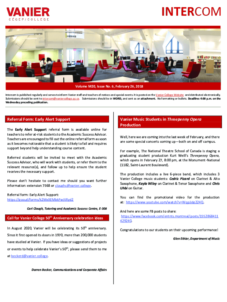 Fillable Online Referral Form: Early Alert Support Vanier Music ...